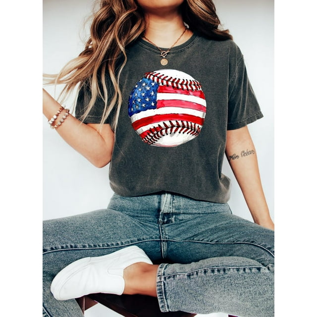 American Baseball Lover T-Shirt, Red White Blue Baseball Tee, 4th of ...