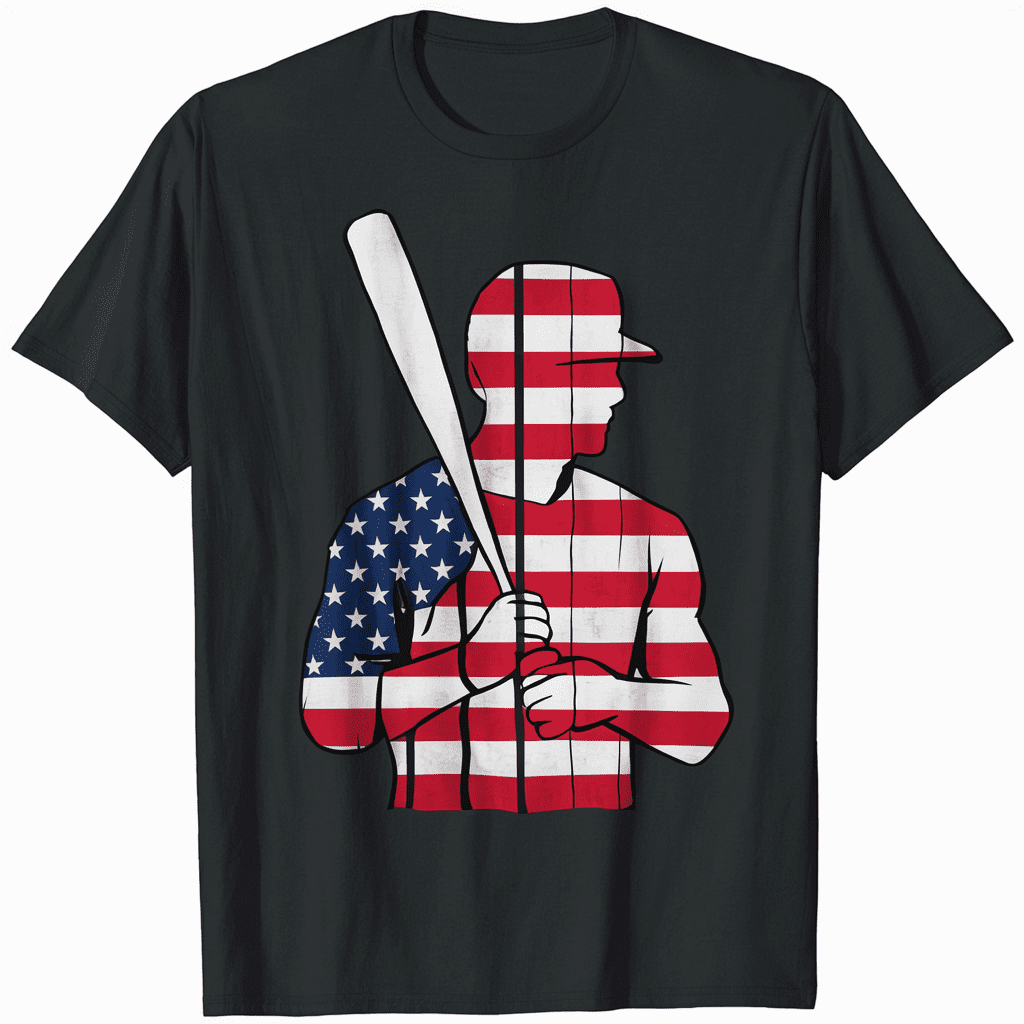 American Baseball Player Batter With United States Flag USA T-Shirt ...
