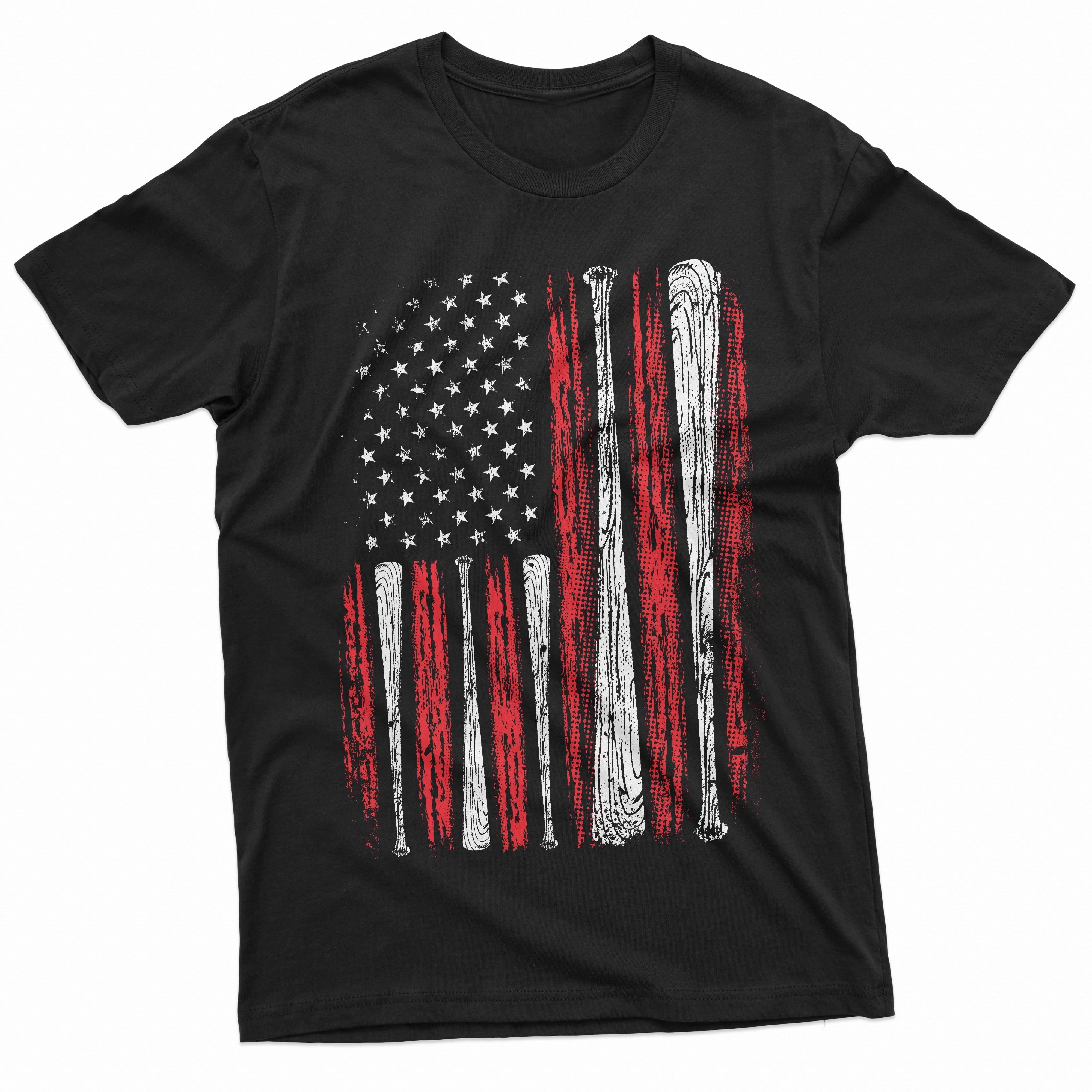 American Baseball Sports T-Shirt for Men, USA Flag & Baseball Bat ...