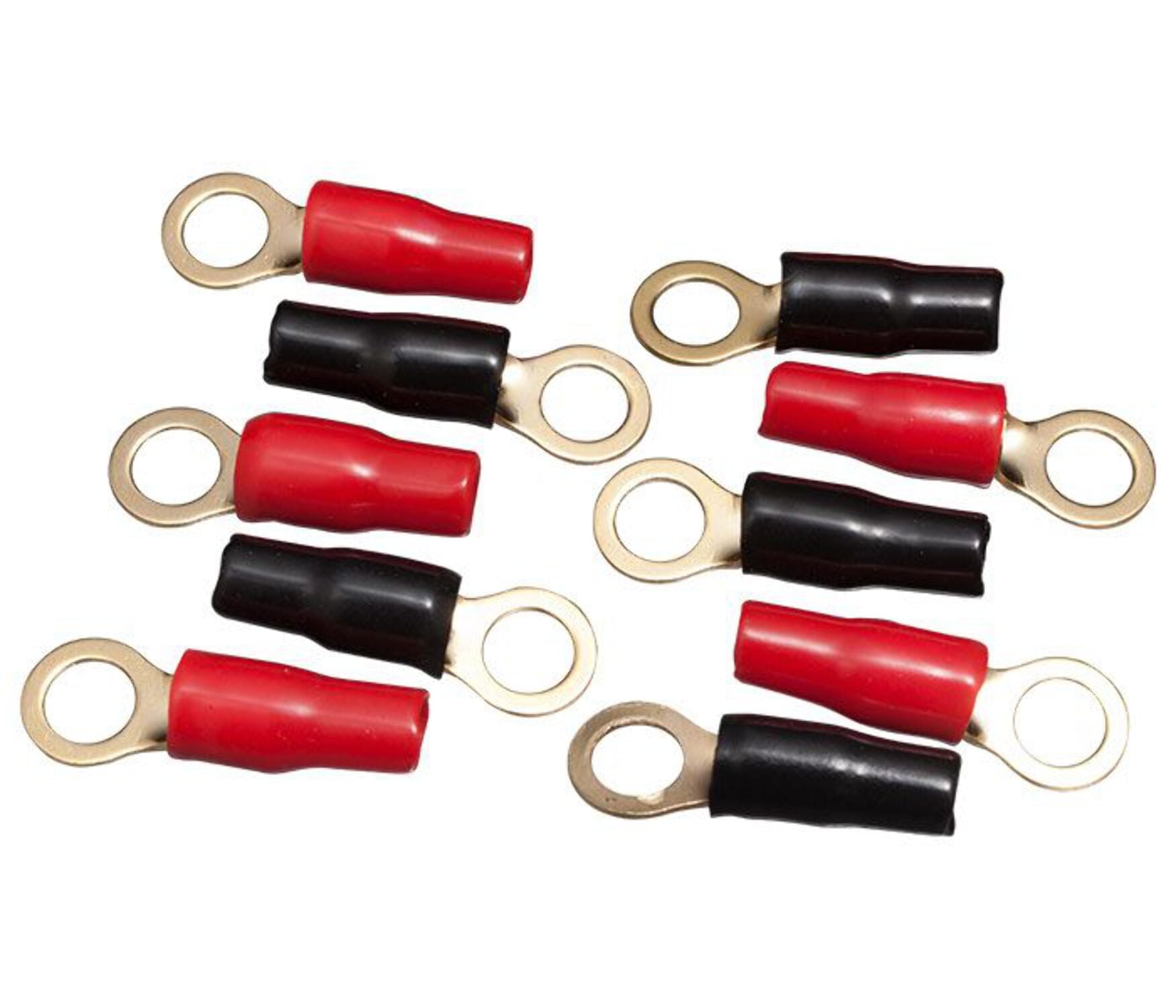 American Bass ABRT4 Gold Plated Red / Black 4 AWG Ring Terminals (5 ...