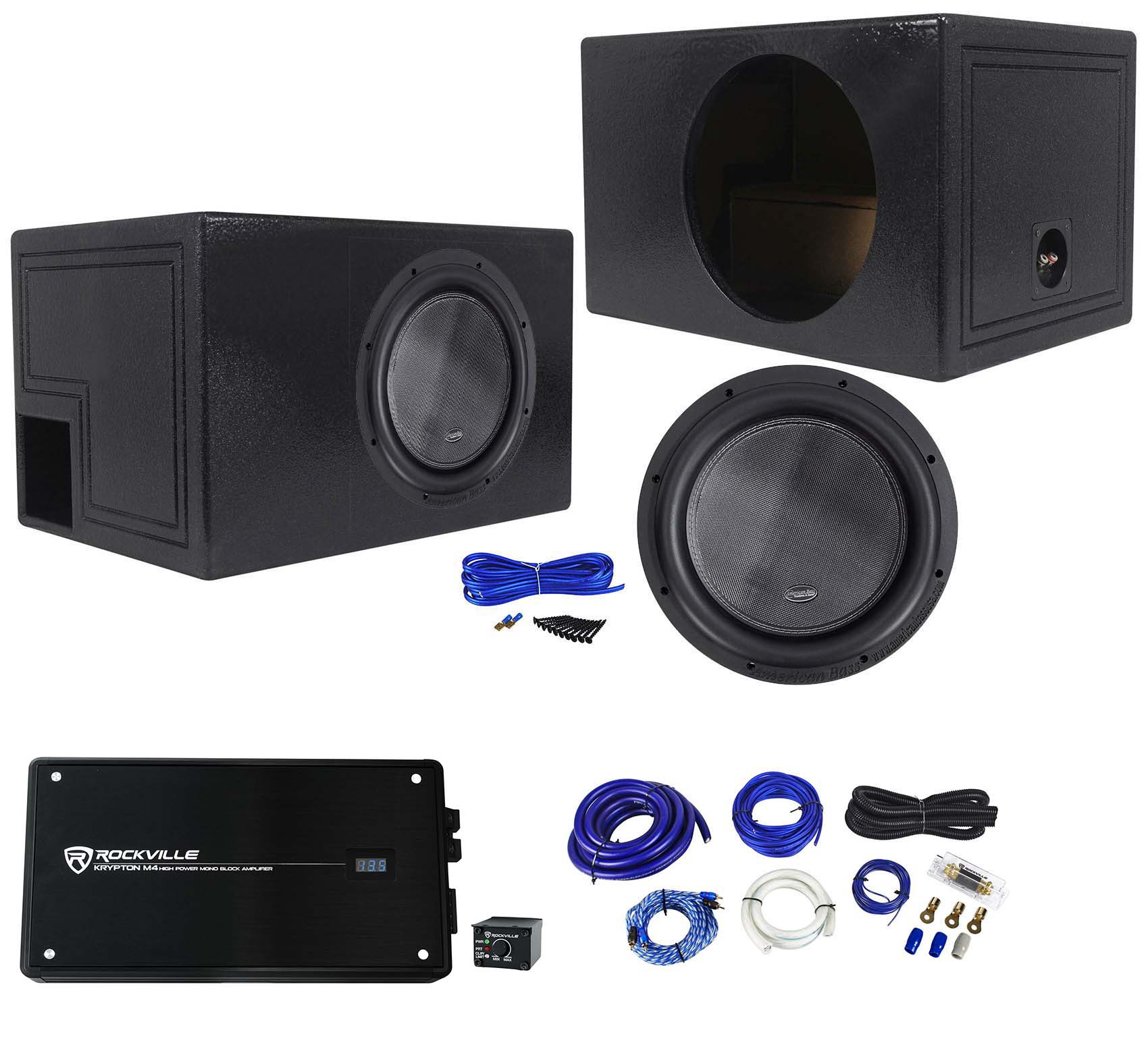 American Bass XR-12D2 2400w 12" Subwoofer+Vented Sub Box+Mono Amplifier ...