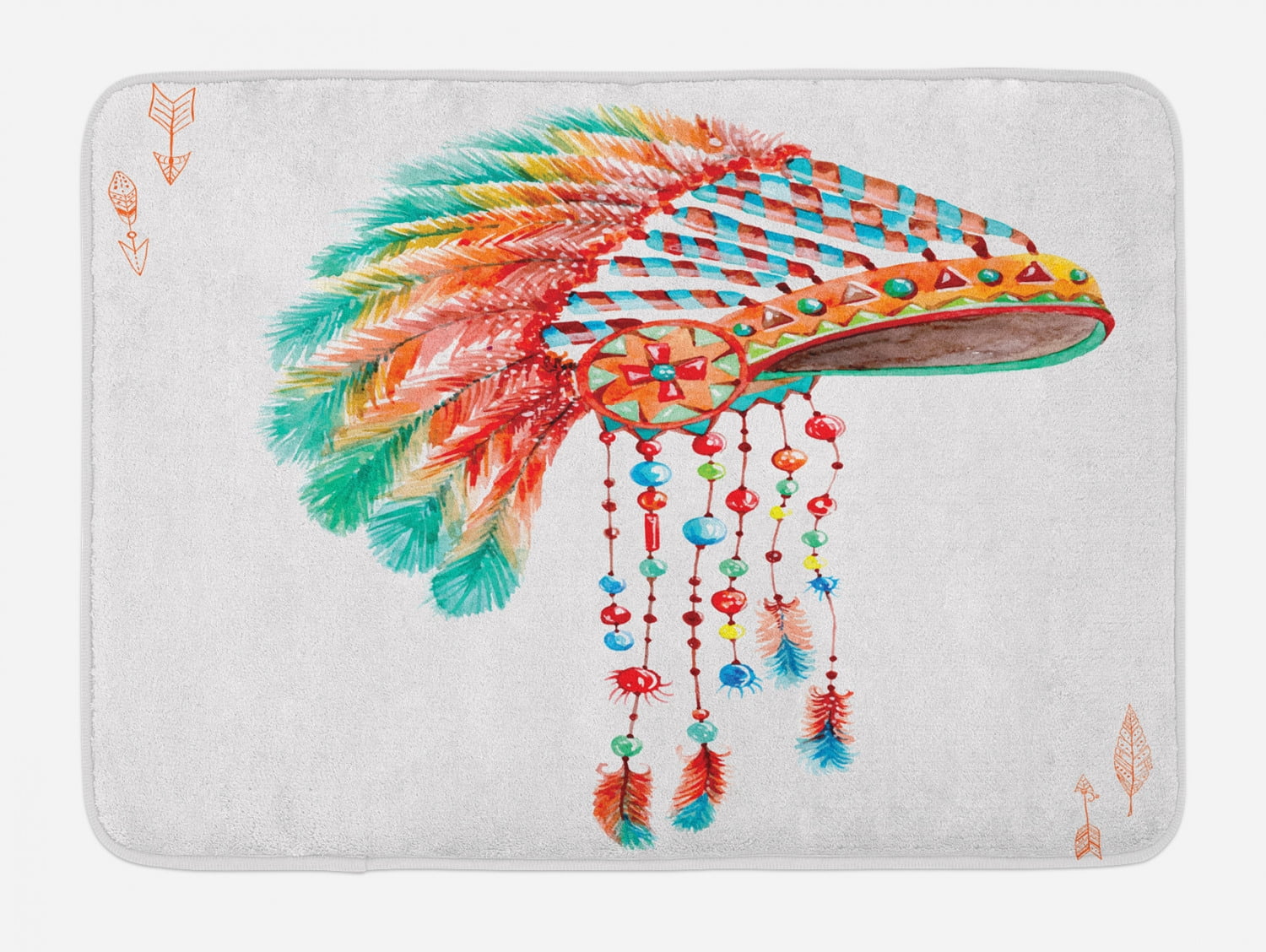 American Bath Mat, Watercolor Tribal Native Chief Headdress with ...