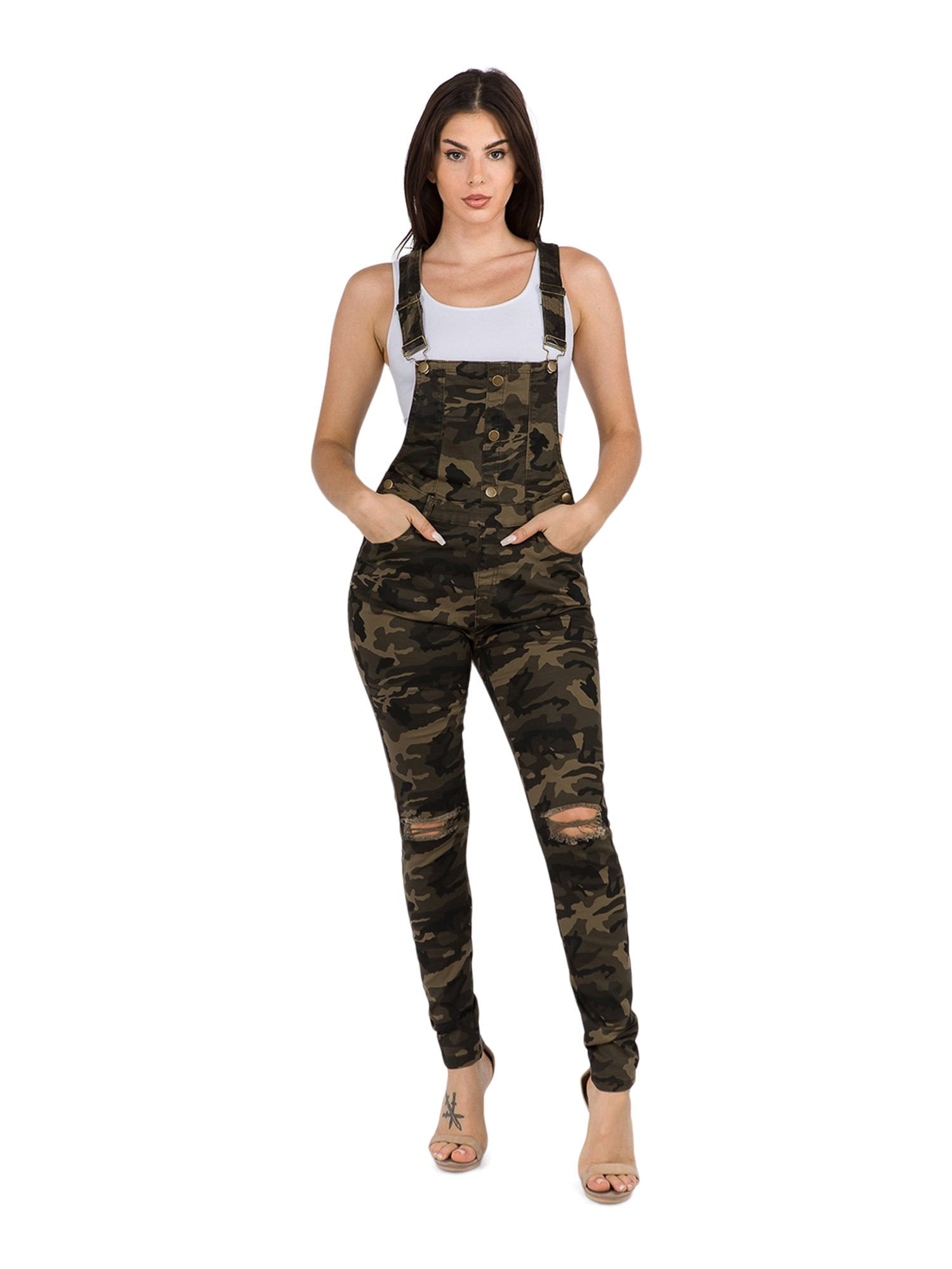 American Bazi Women's Button Down Slim Fit Color Denim Overalls RJHO926 ...
