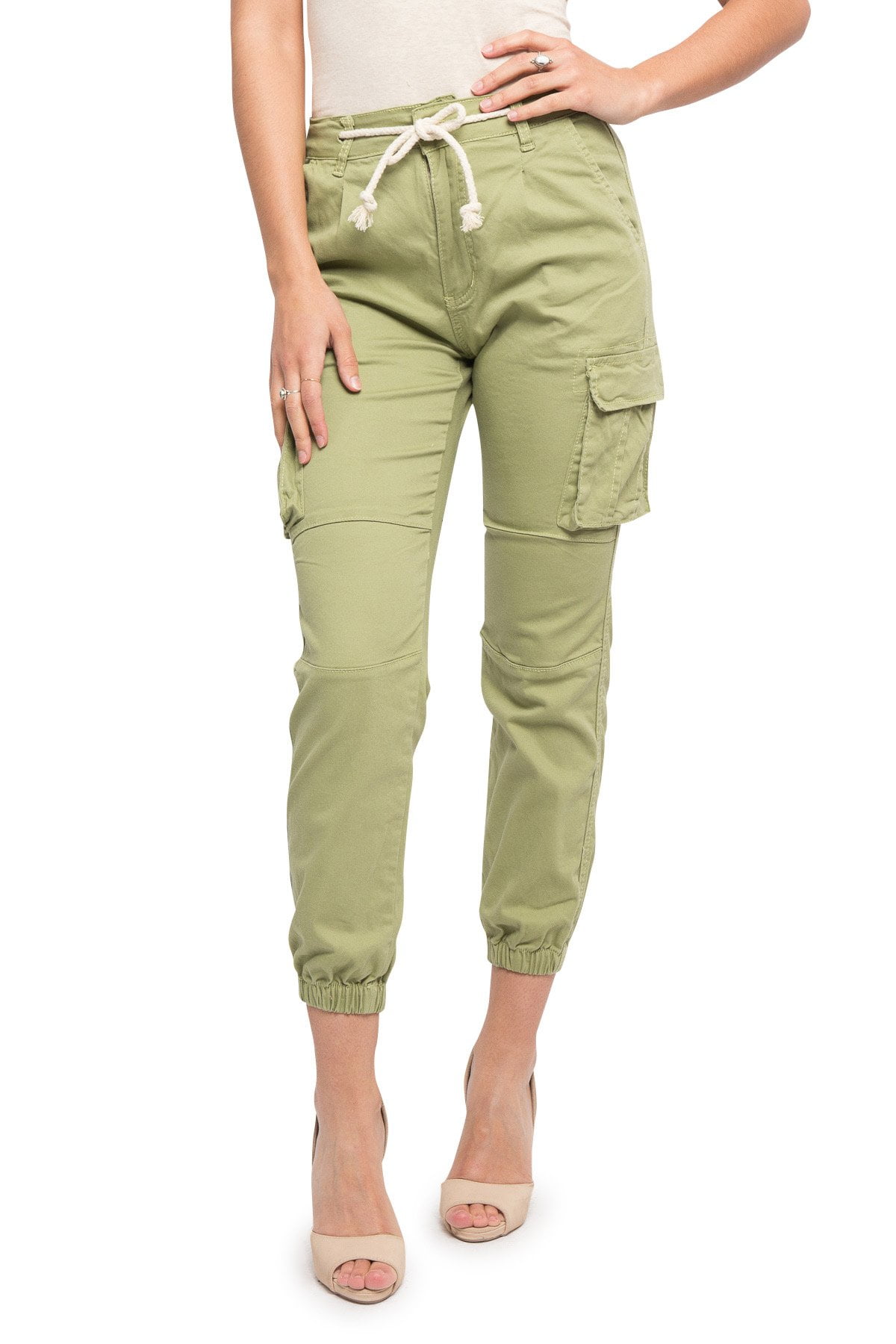 American Bazi Women's High Waist Cropped Colored Cargo Jogger Pants ...