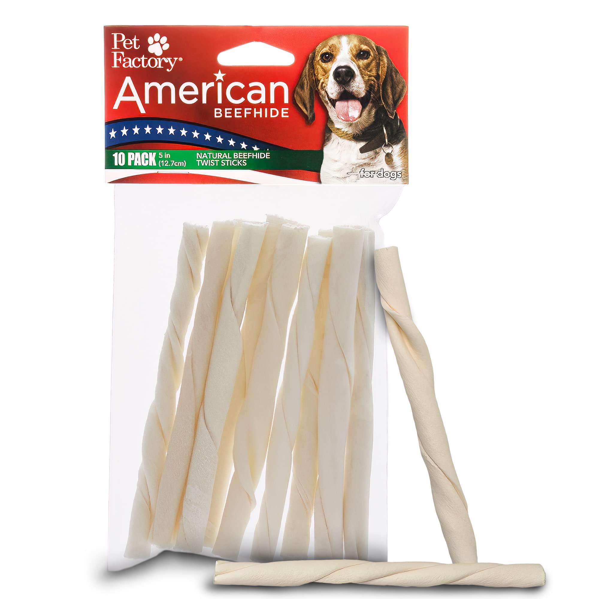 American Beefhide 5" Twist Sticks Dog Chew Treats - Natural Flavor, 10 ...
