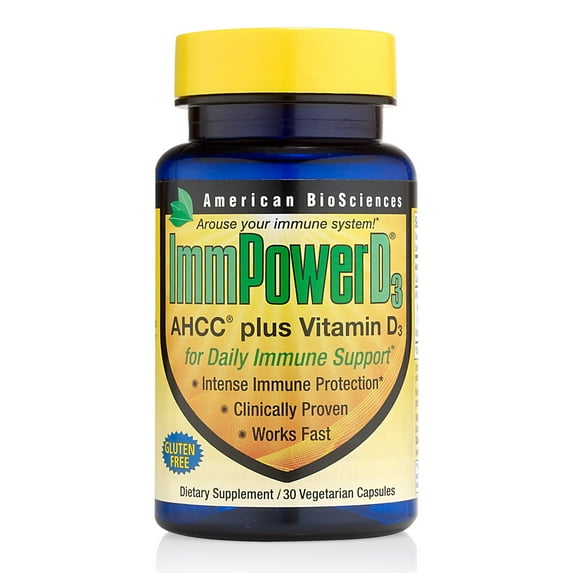 American Biosciences ImmPower D3, AHCC Plus Vitamin D3, Immune Support, 30 Vegetarian Capsules ...