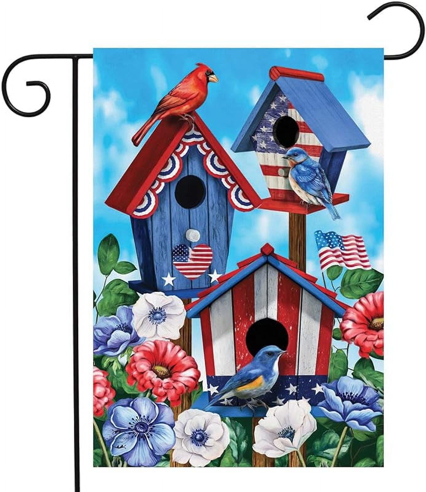 American Birdhouses Summer Garden Flag Patriotic Red White and Blue ...