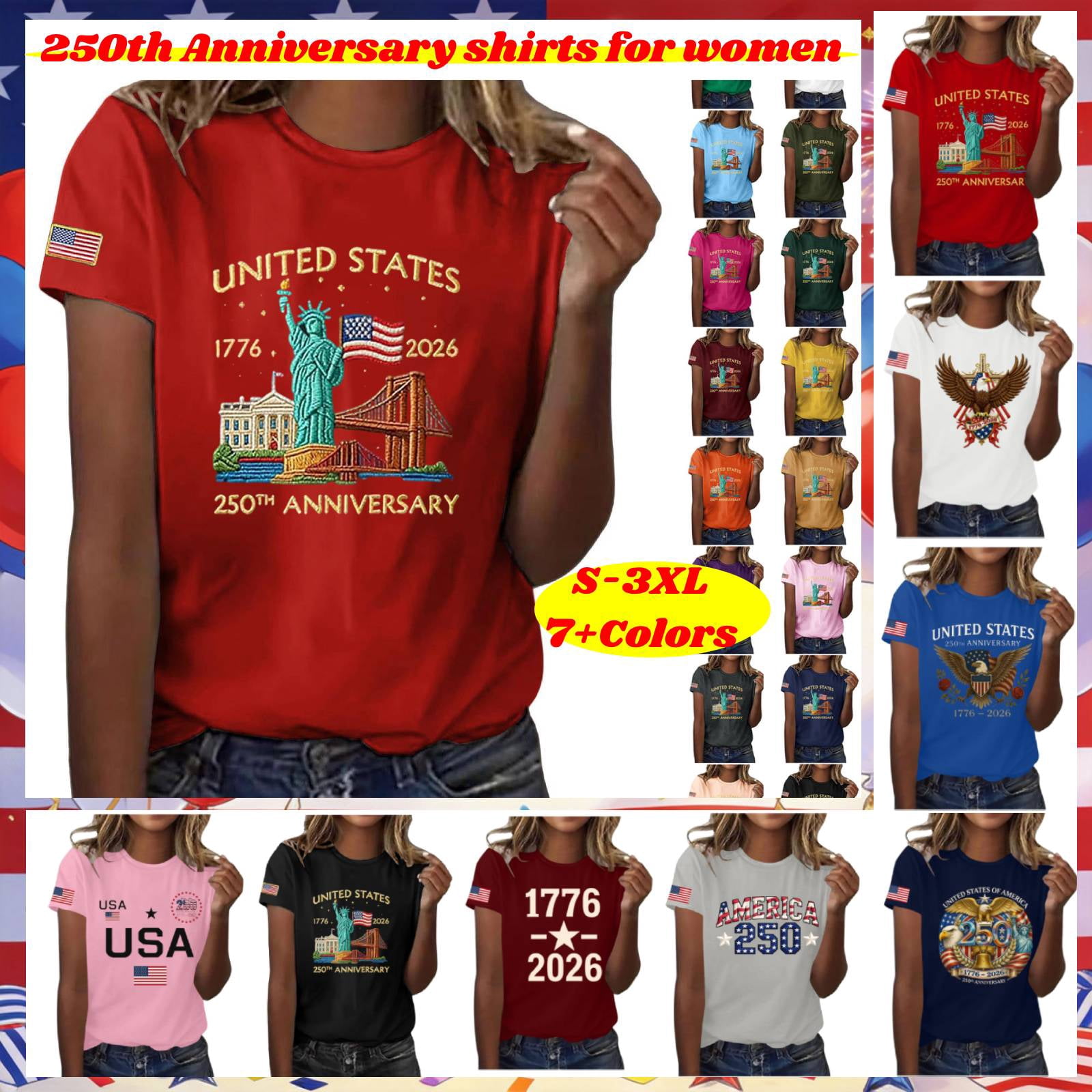 American Birthday Independence Day Womens Clothing, 1776-2026 USA 250th ...