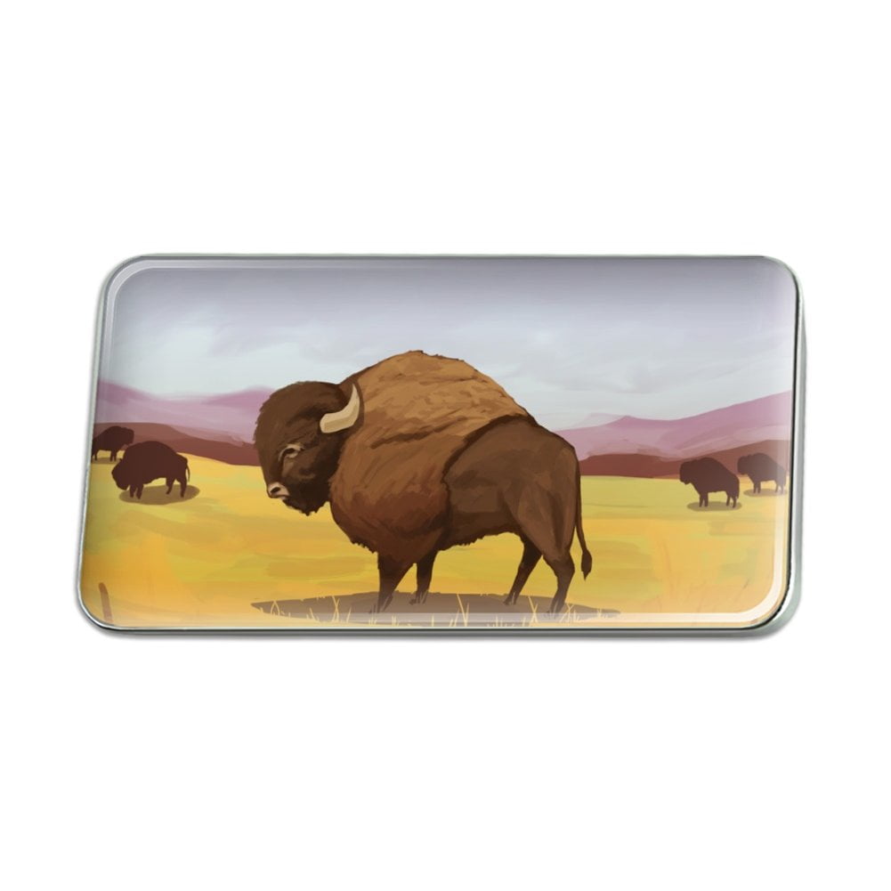 American Bison Buffalo Herd on the Plains Metal Rectangle Lapel Hat Pin ...