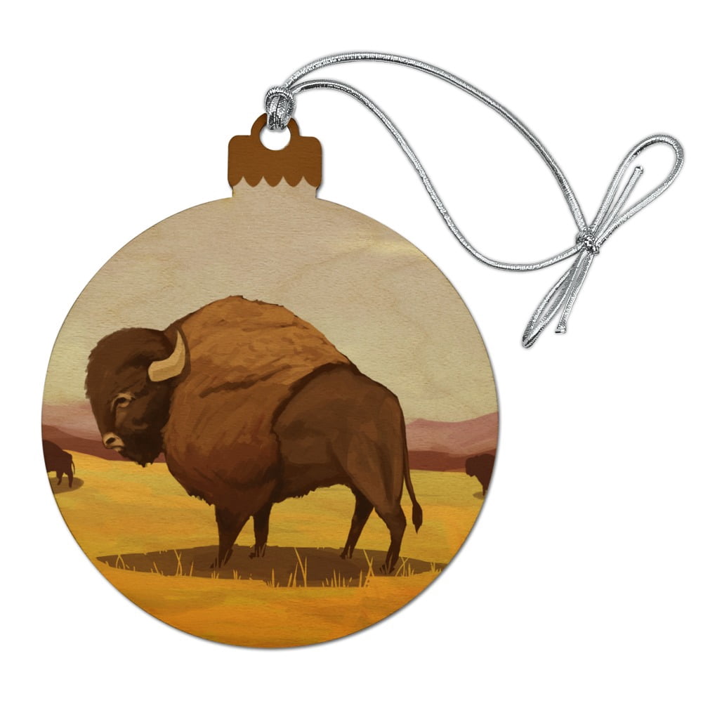American Bison Buffalo Herd on the Plains Wood Christmas Tree Holiday ...