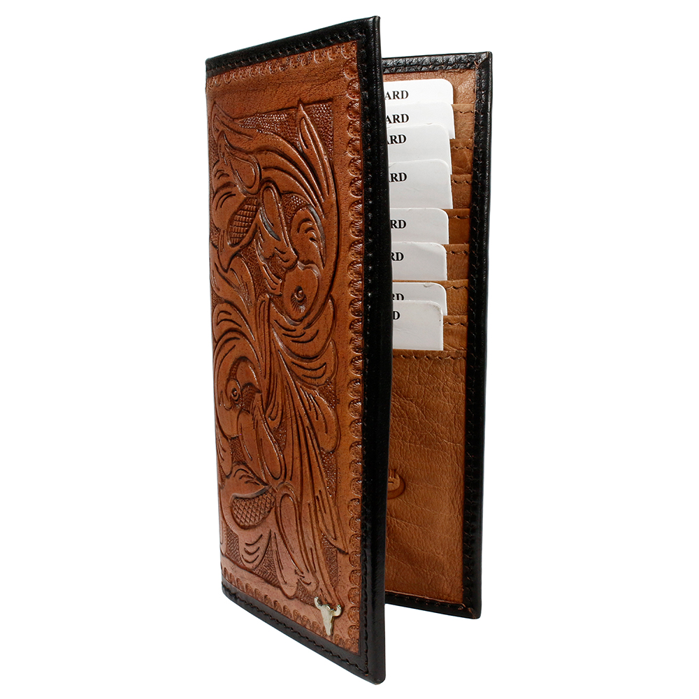 American Bison Tan & Brown Leather Floral Filigree Western Rodeo Bi-Fold Wallet - Walmart.com