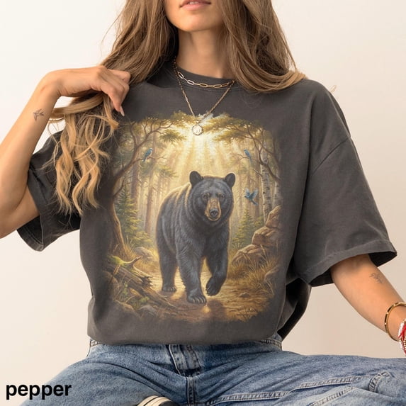 American Black Bear Forest Graphic TShirt Wildlife Illustration Rustic ...