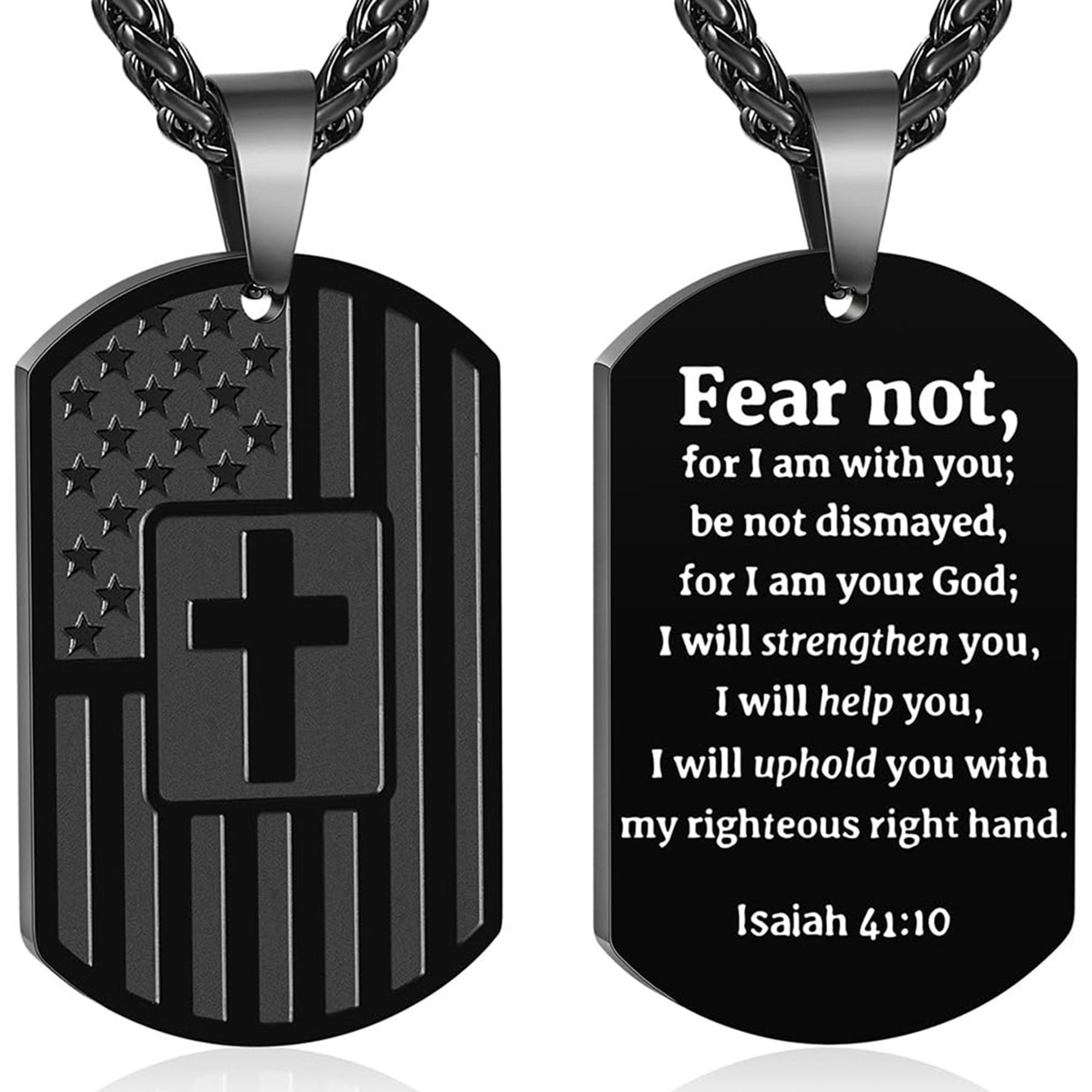 American Black Dog Tag Cross Necklaces for Men Bible Verse Pendant ...