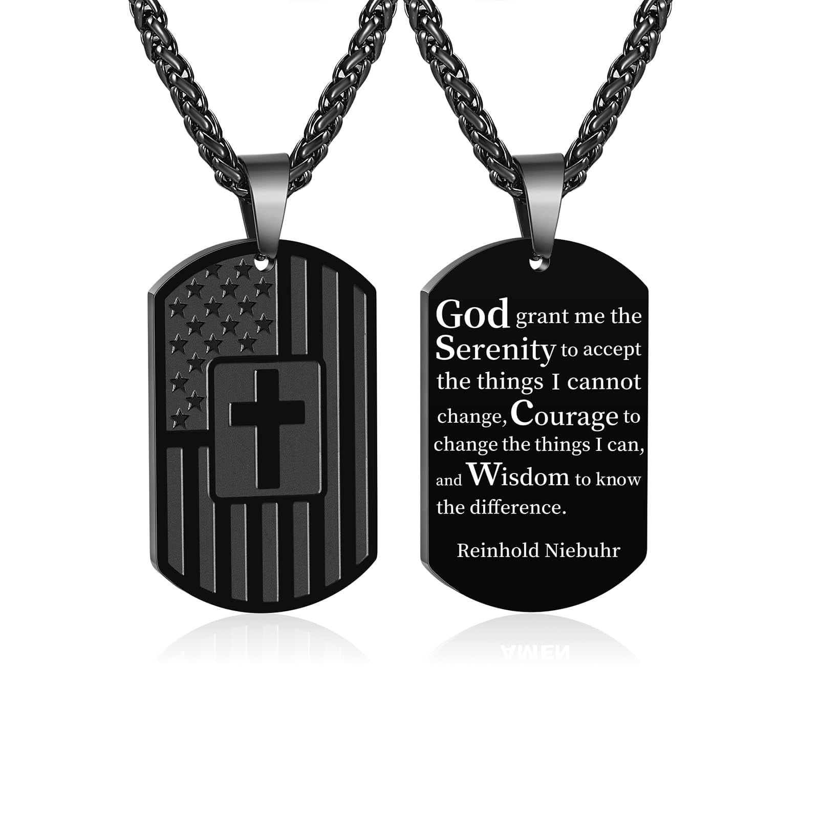 American Black Dog Tag Cross Necklaces for Men Bible Verse Pendant ...