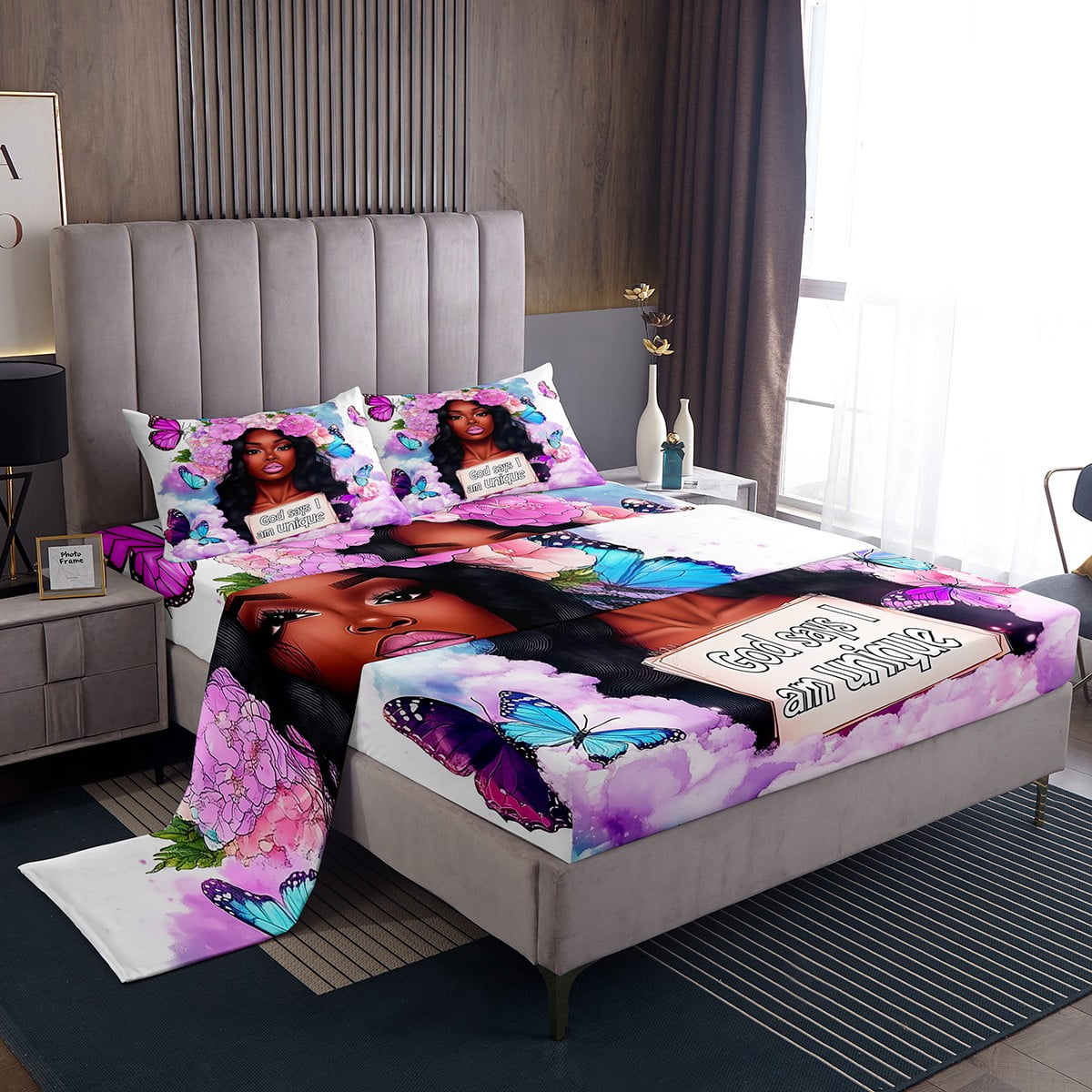 American Black Sheets Blue Purple Butterfly Queen Bed Sheets for Kawaii ...