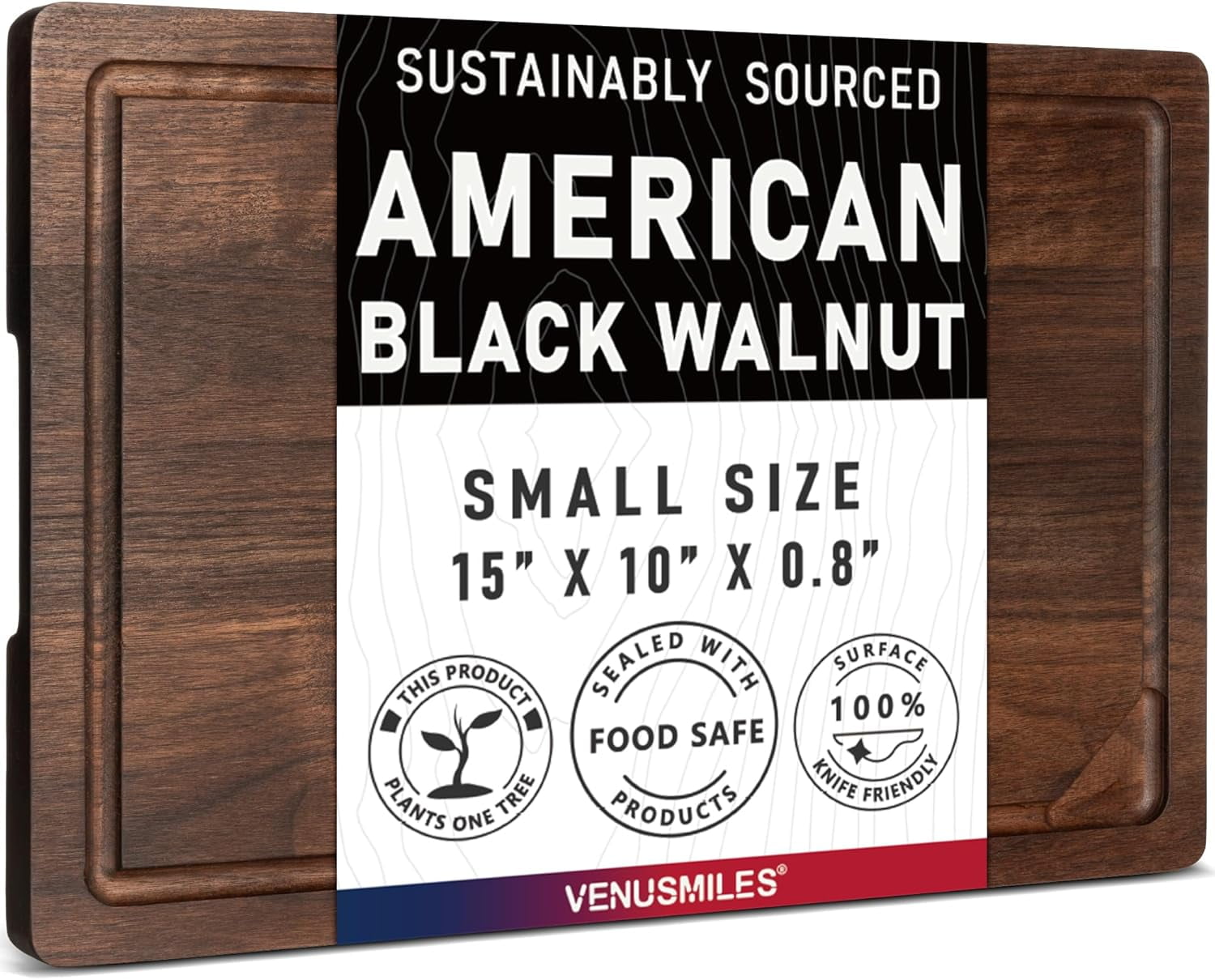 American Black Walnut Cutting Board for Kitchen (15”x10”x0.8”) Pre ...
