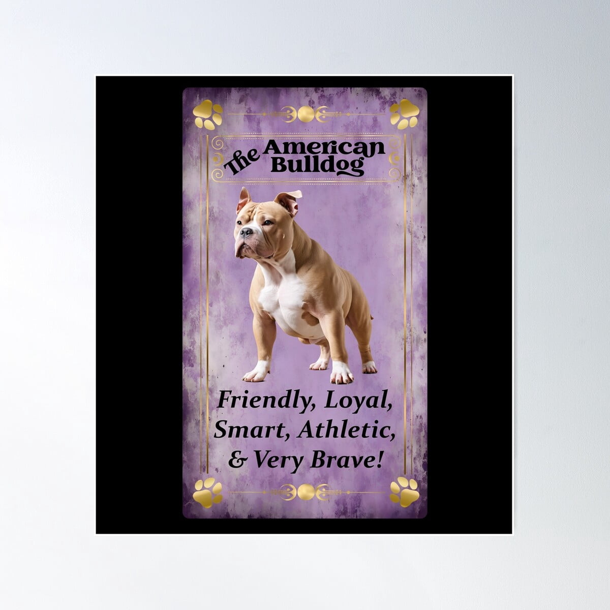 American Bulldog (Bully) Tarot Card Purple Background Poster Wall Art ...