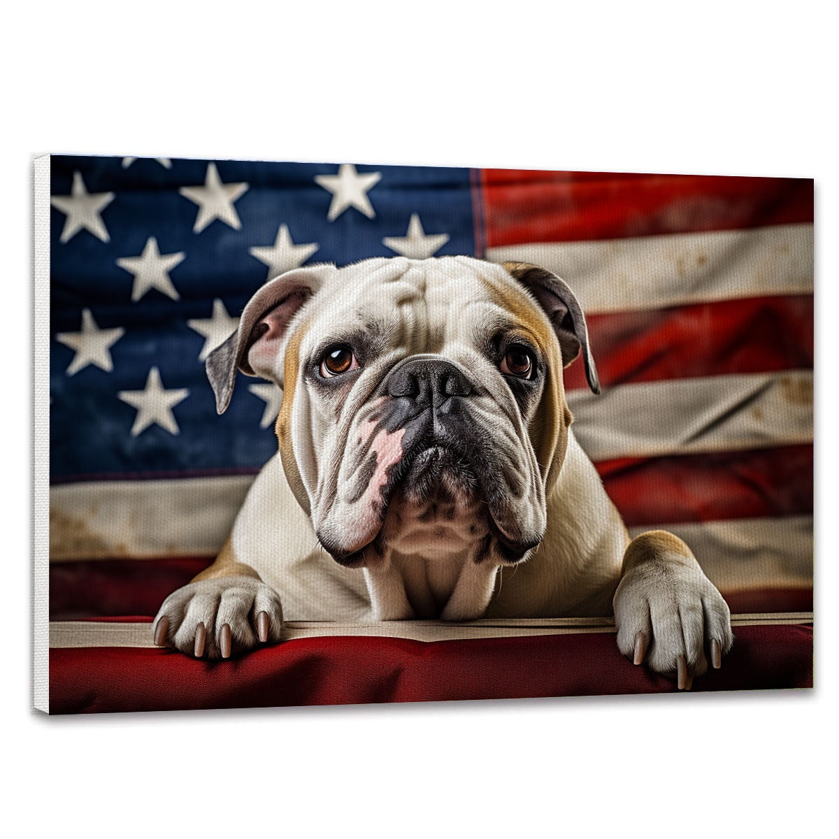 American Bulldog Dog American Flag Canvas Poster Wall Art Dog Pictures ...