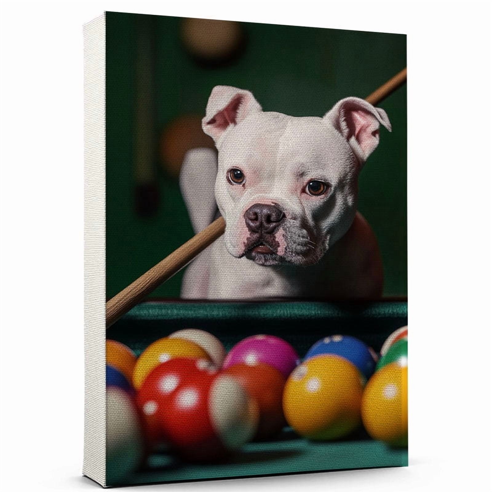 American Bulldog Dog Playing Billiards Canvas Canvas – Vintage Style ...