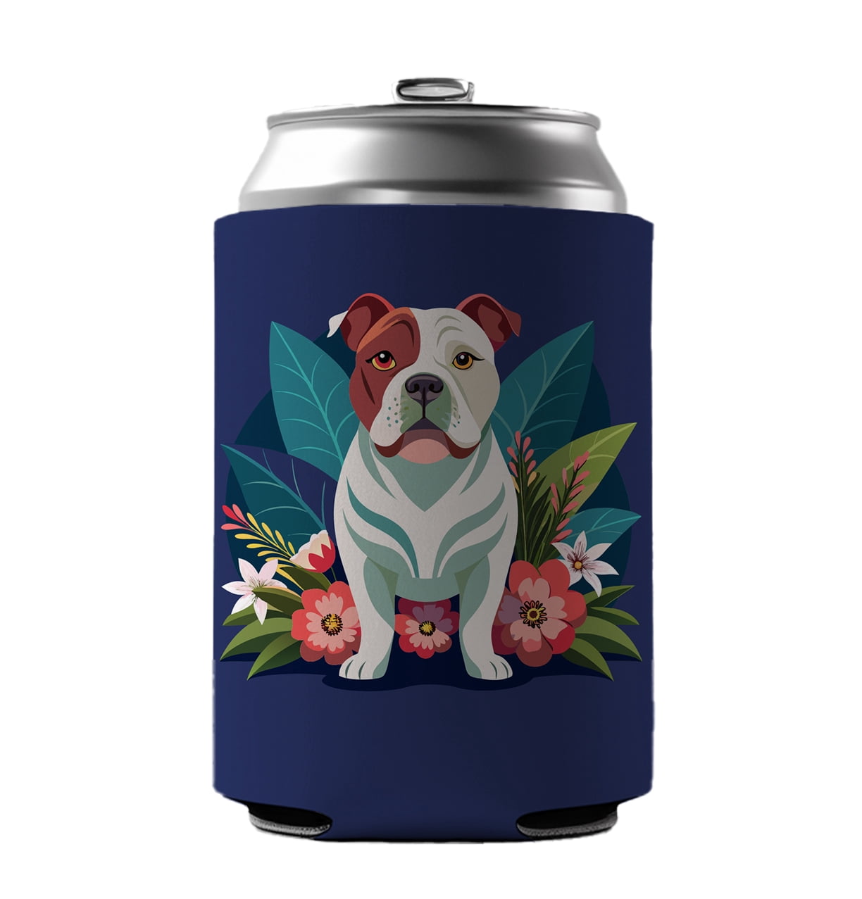 American Bulldog Floral Flowers Drink Beer Soda Insulated Sleeve Holder ...
