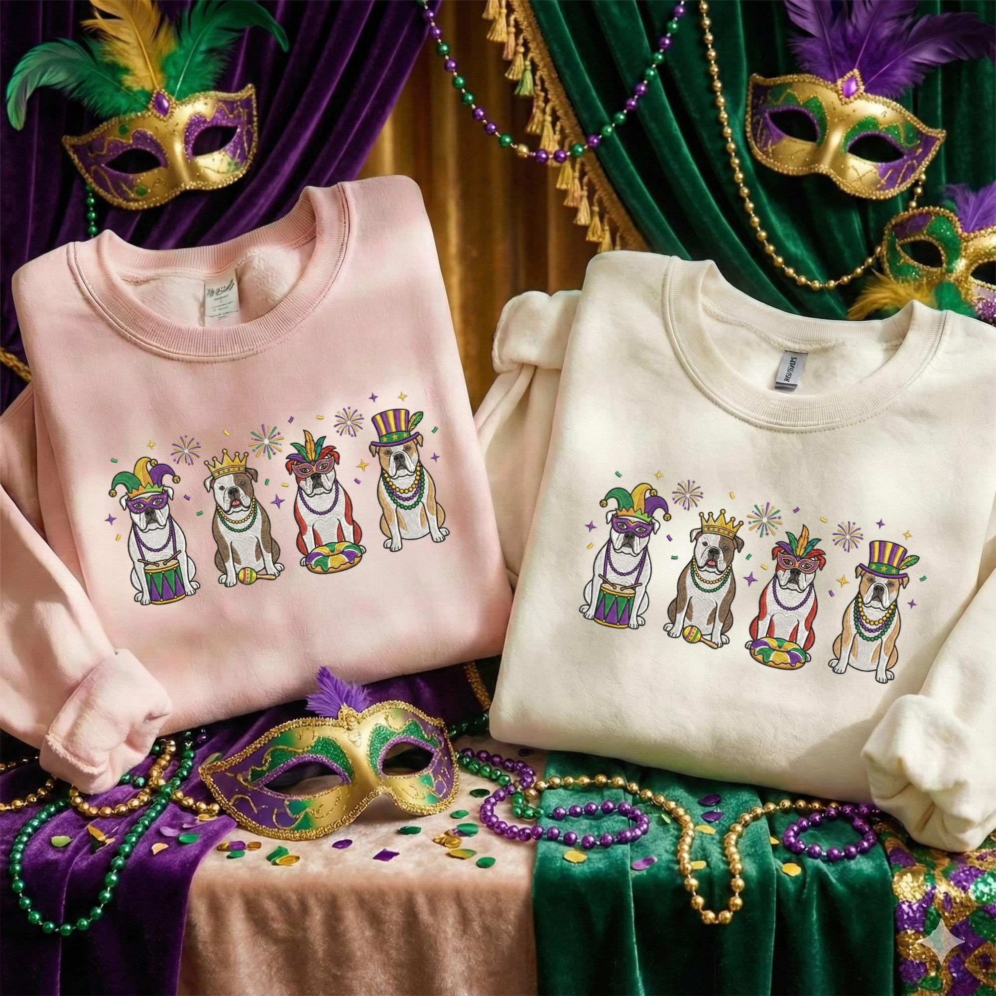 American Bulldog Mardi Gras Sweatshirt, Embroidered Beads Dog Shirt ...