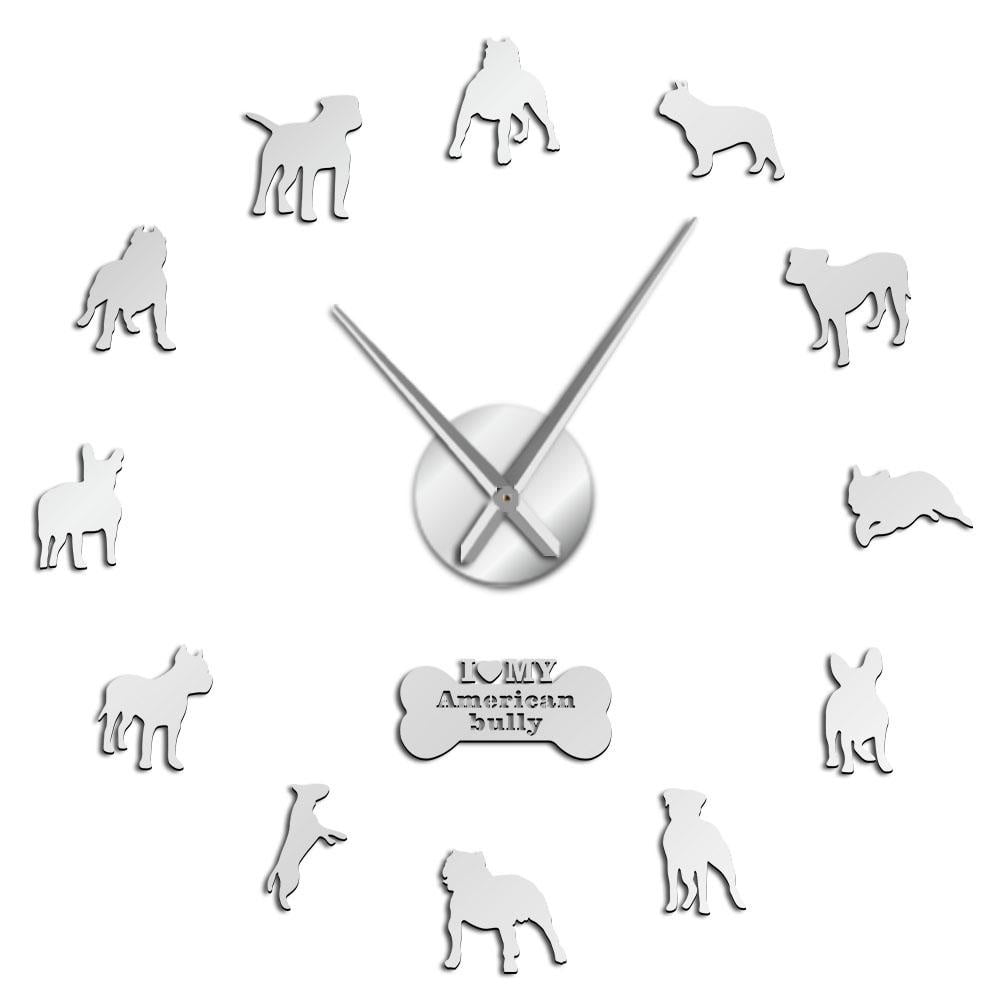 American Bully Dog Silouette Frameless Wall Clock Stickers, DIY Modern ...