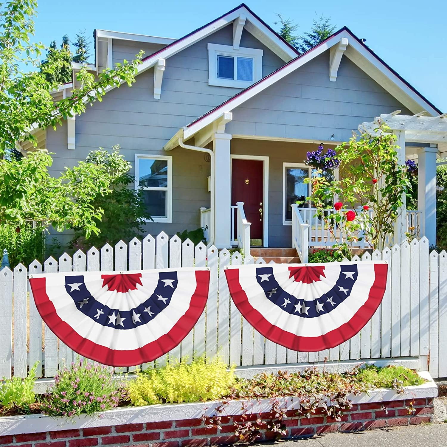 American Bunting Flags 4x2 ft for Outdoor, Embroidered USA Bunting ...