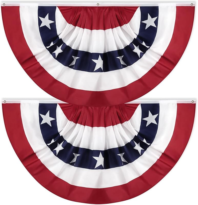 American Bunting Flags Outdoor 3x6 FT, 4th of July Pleated Large Fan Flags, USA Patriotic Banner ...