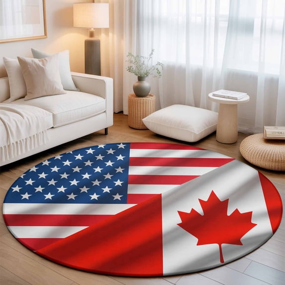 American Canada Flag Round Rug 5ft Stripe Star Leaf Red Blue White ...