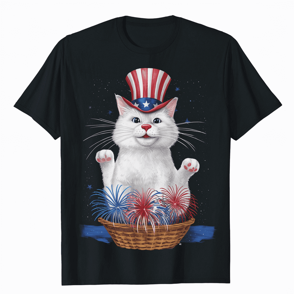 American Cat 4th of July Cookout T-Shirt BBQ Kitty Lover Graphic Tee ...