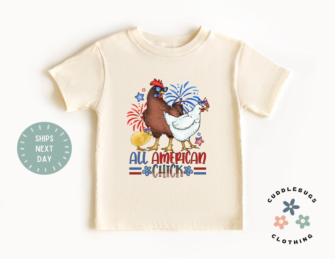 All American Chick - Retro Fourth Of July Girls Shirt - Cute Chicken ...