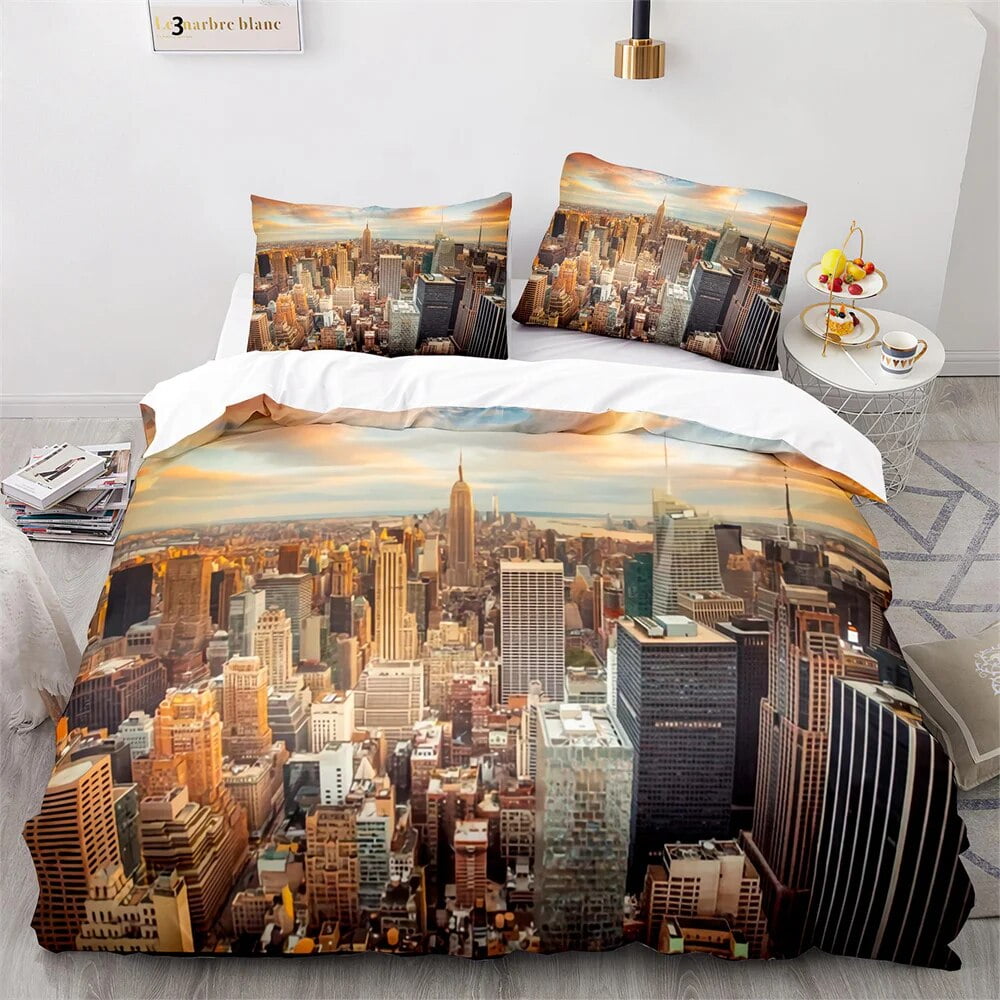 American City Landscape Duvet Cover Set Statue of Liberty Pattern ...