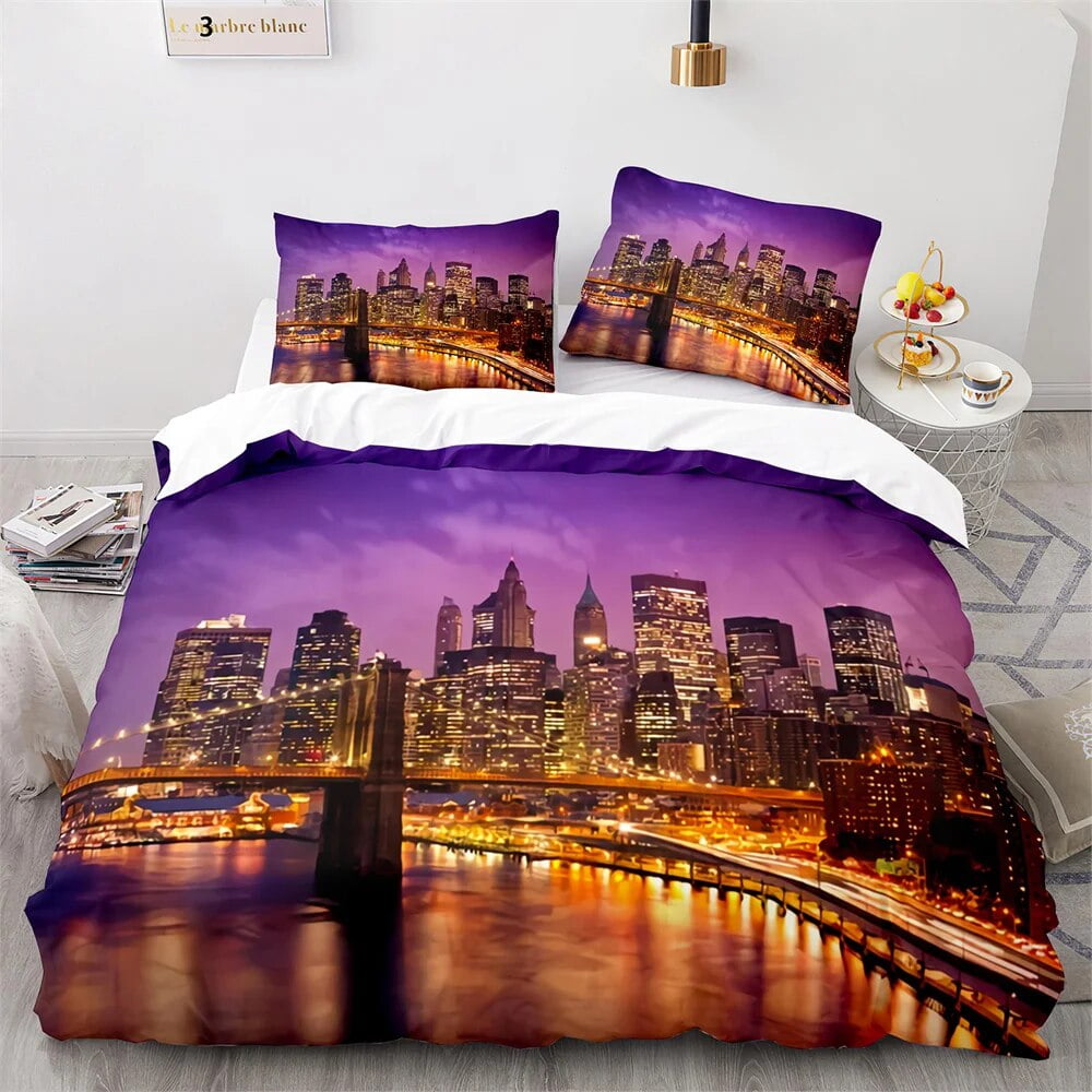 American City Landscape Duvet Cover Set Statue of Liberty Pattern ...