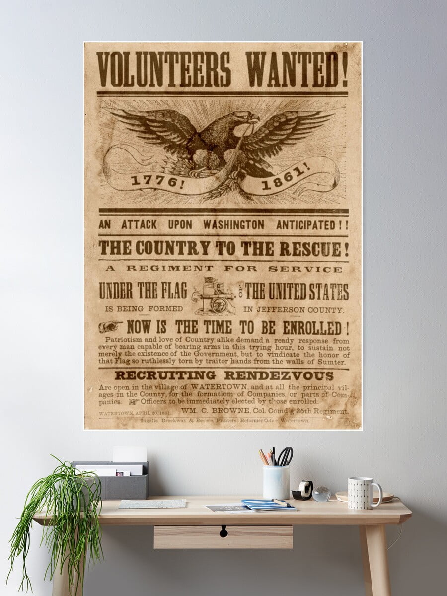 American Civil War Recruitment Poster Poster Wall Art, Modern Wall ...