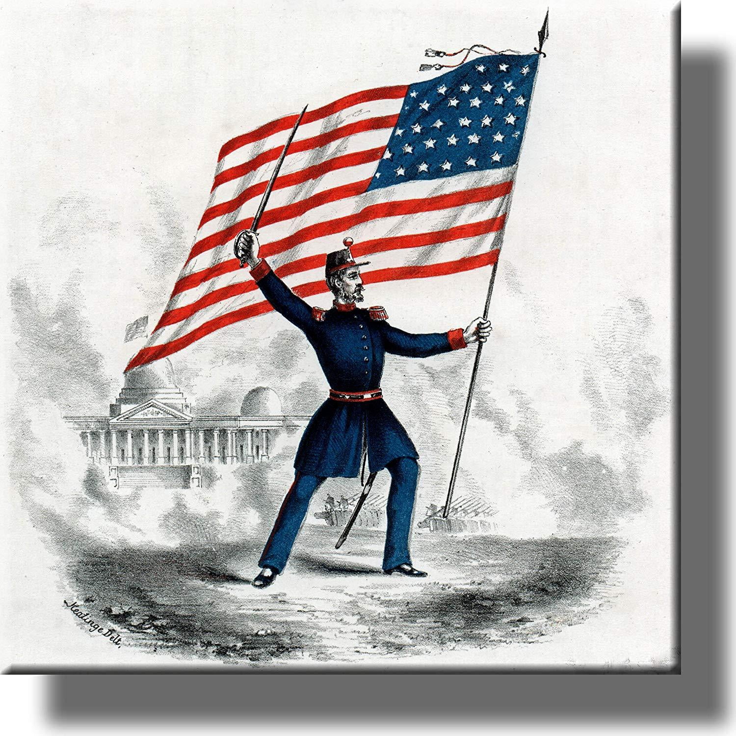 American Civil War Soldier with US Flag Picture Made on Stretched ...