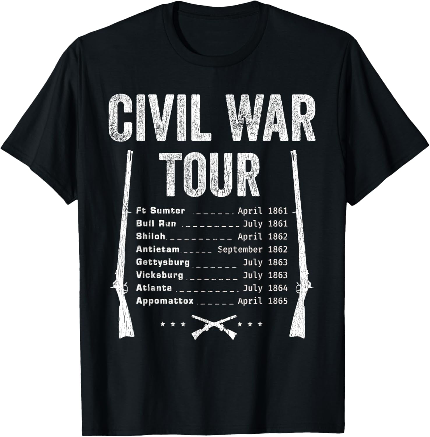 American Civil War Tour Battle Dates Reenactment Gettysburg T-Shirt ...