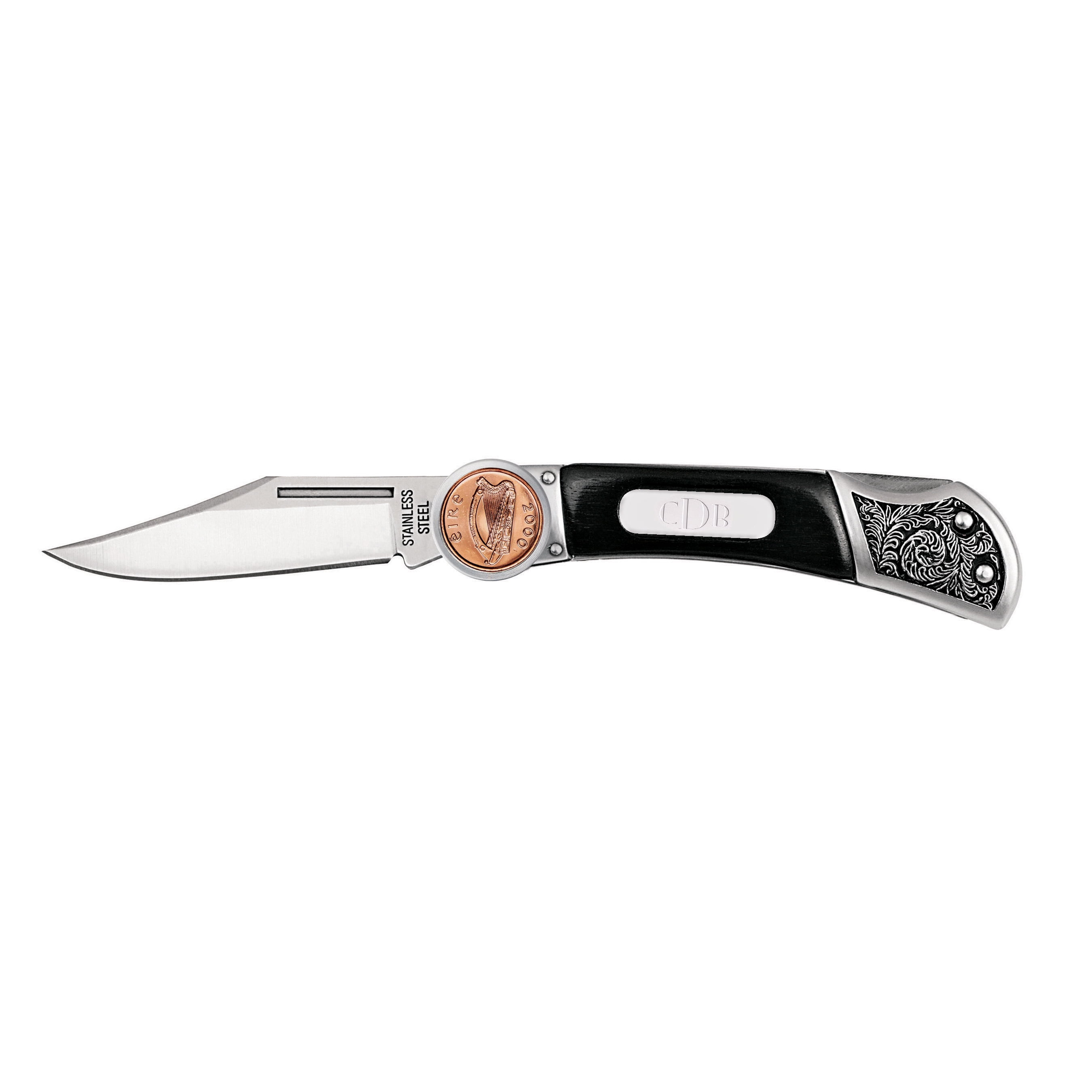American Coin Treasures Irish Penny Engraveable Plate Wood Knife ...