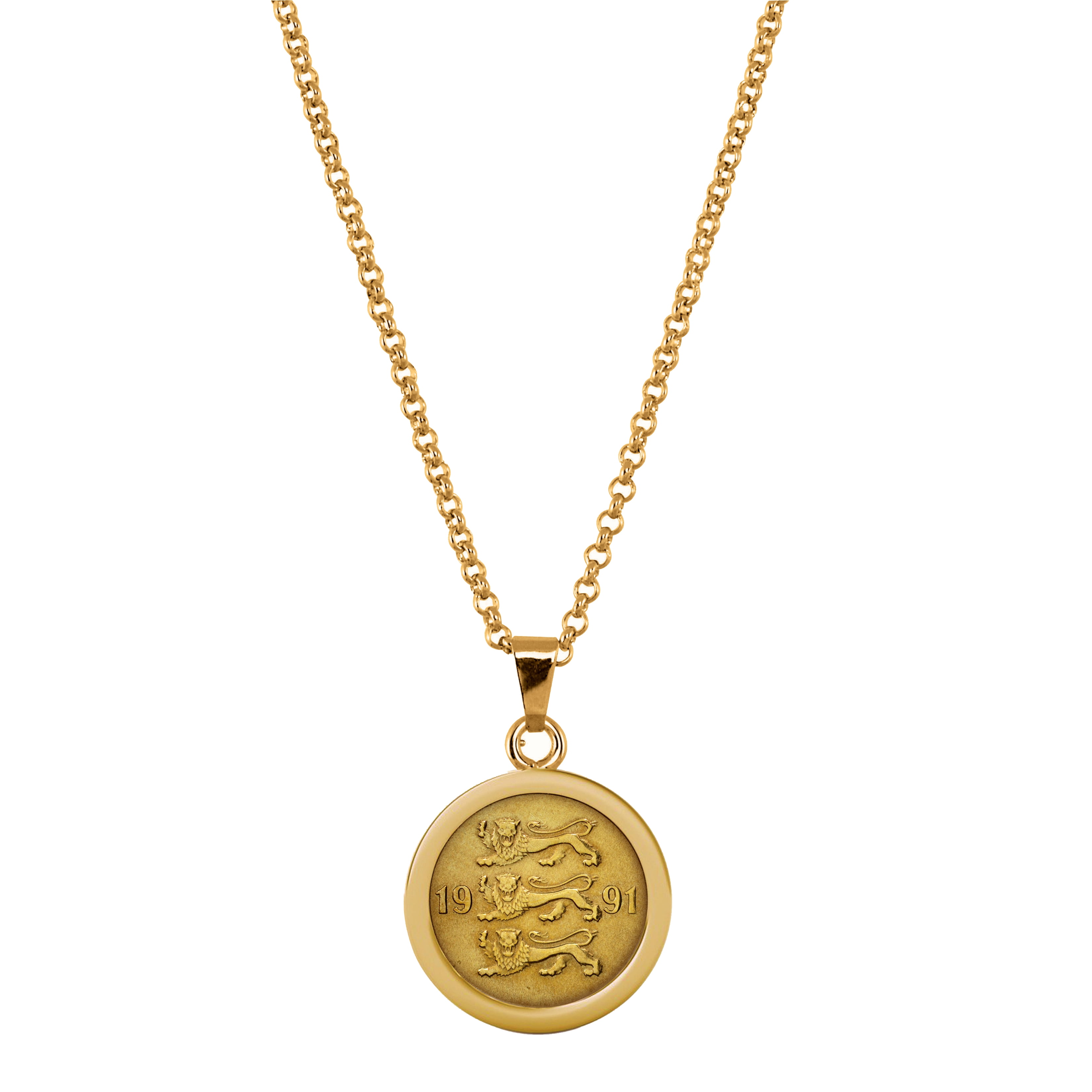 American Coin Treasures Three Lions Coin Necklace- Goldtone Pendant ...