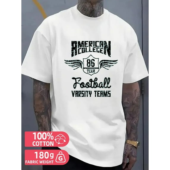 American College Football mens white 180G 100% Cotton Fashionable ...