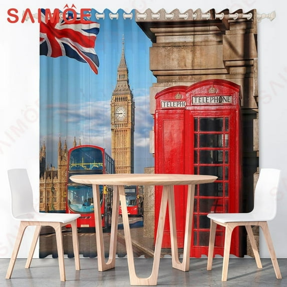 American Commercial Street Clock Tower Castle Scenery Curtains European ...