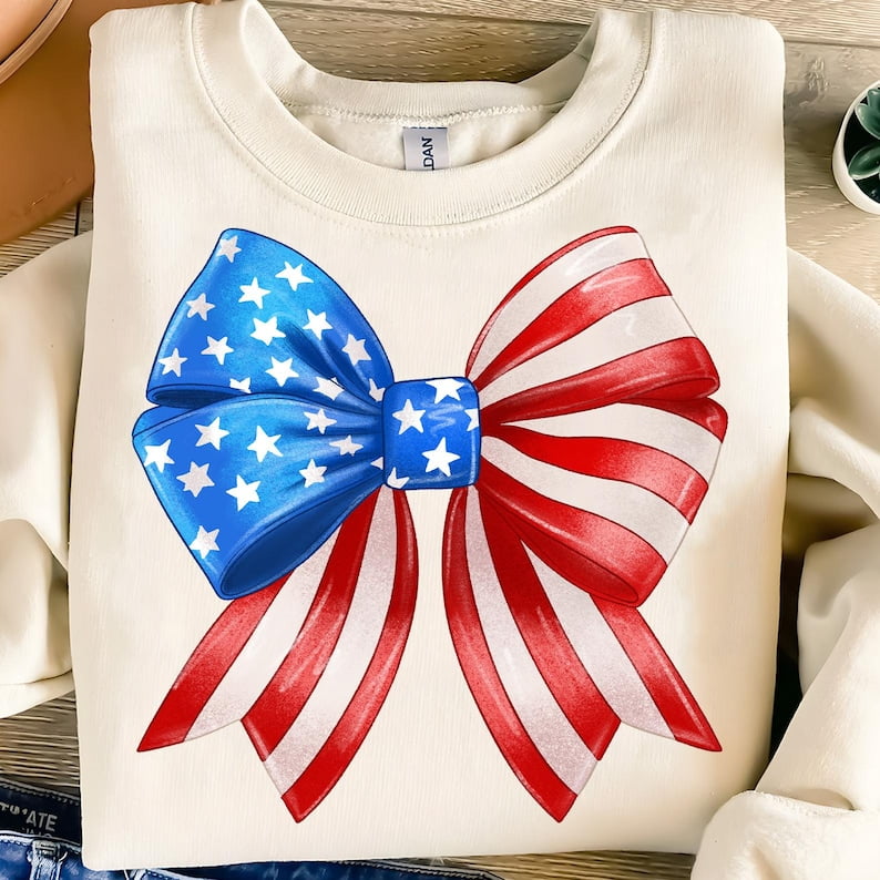 American Coquette 4th of July Sweatshirt, Retro USA Flag Bow Shirt for ...