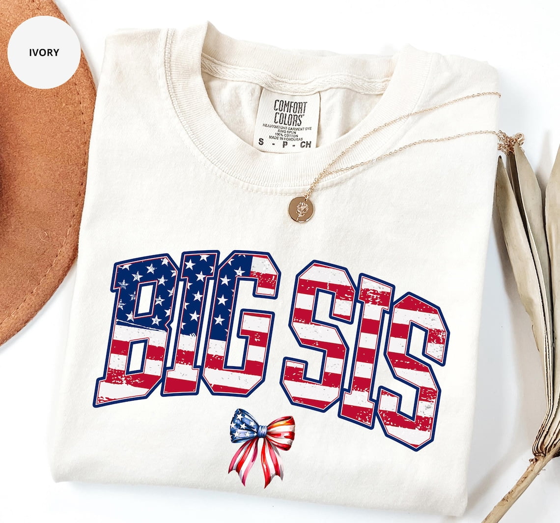 American Coquette Big Sis Shirt Flag Bow Patriotic Tee Soft Girl ...