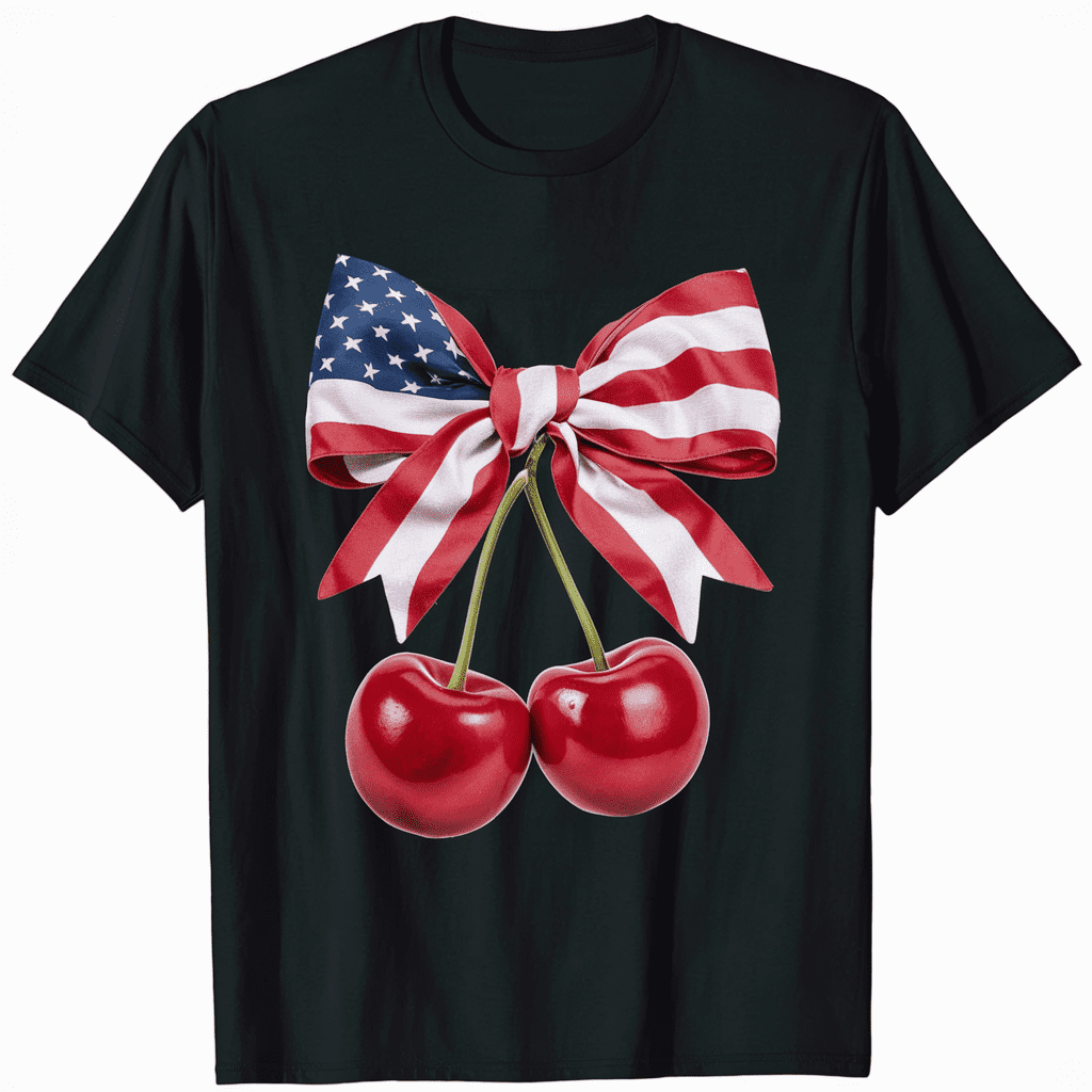 American Coquette Bow Cherry USA Flag 4th Of July T-Shirt - Walmart.com