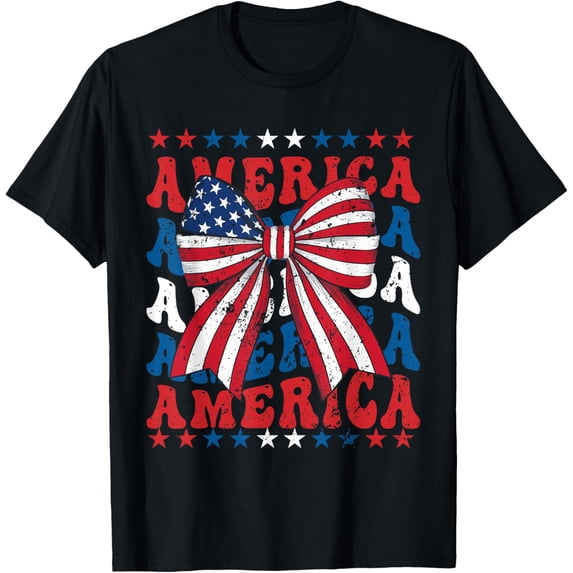 American Coquette Bow Patriotic Usa Flag Happy 4Th Of July T-Shirt ...