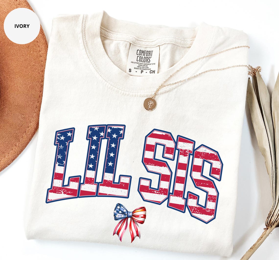 American Coquette Lil Sis Shirt Flag Bow Patriotic Tee Soft Girl ...
