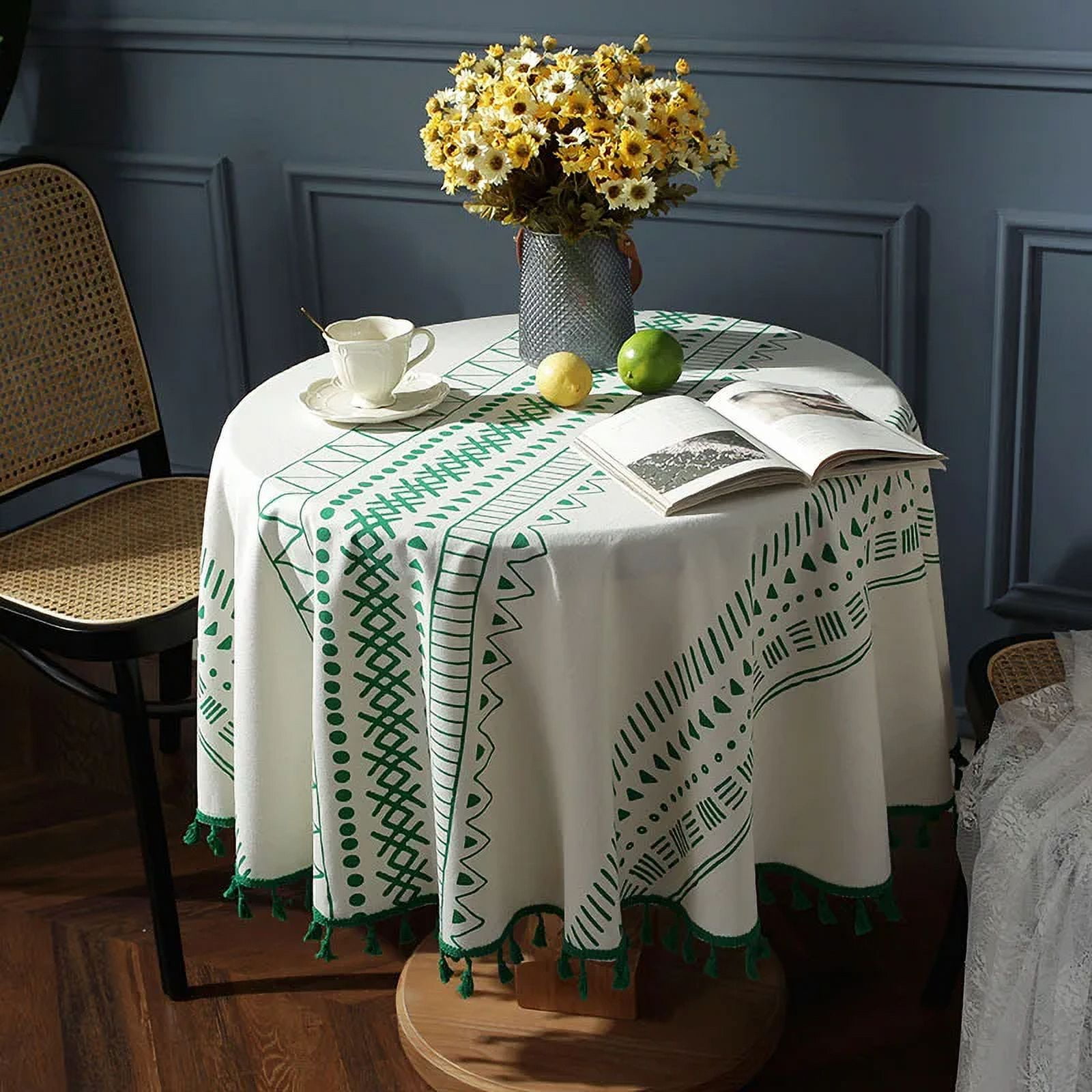 American Cotton Linen Geometry Round Tablecloth Anti-stain Coffee ...