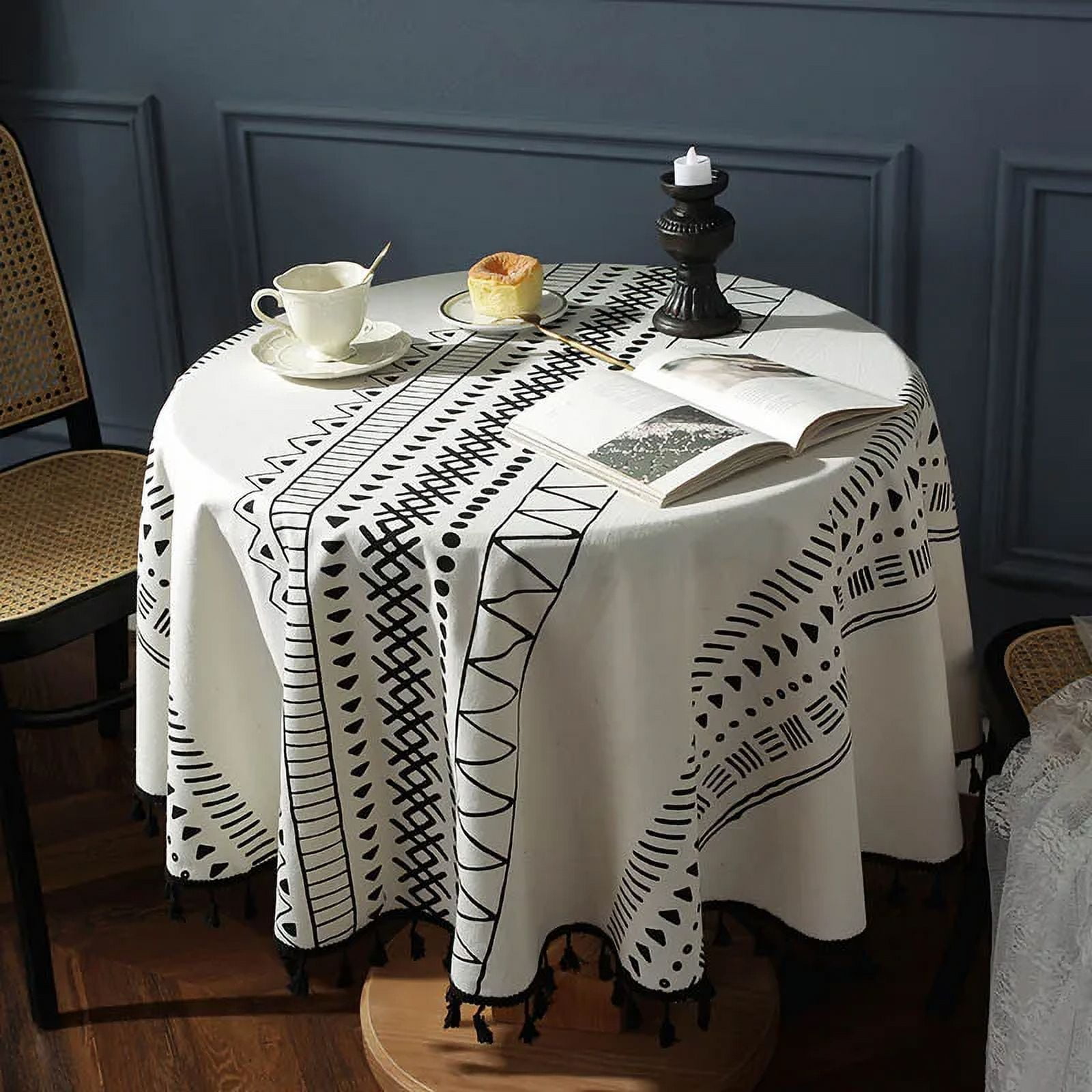 American Cotton Linen Geometry Round Tablecloth Anti-stain Coffee ...