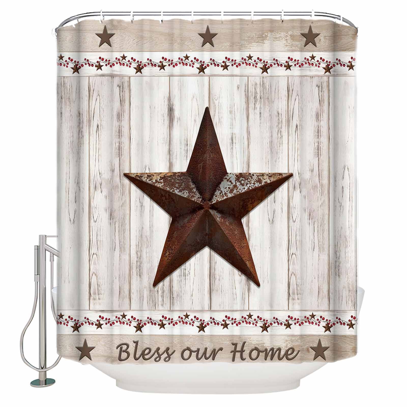 American Country Bathroom Shower Curtains with 12 Hooks Polyester ...
