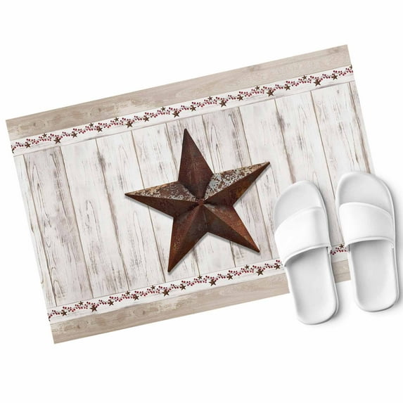 American Country Door Mat Star Berry Farmhouse Retro Beige Wood Grain ...