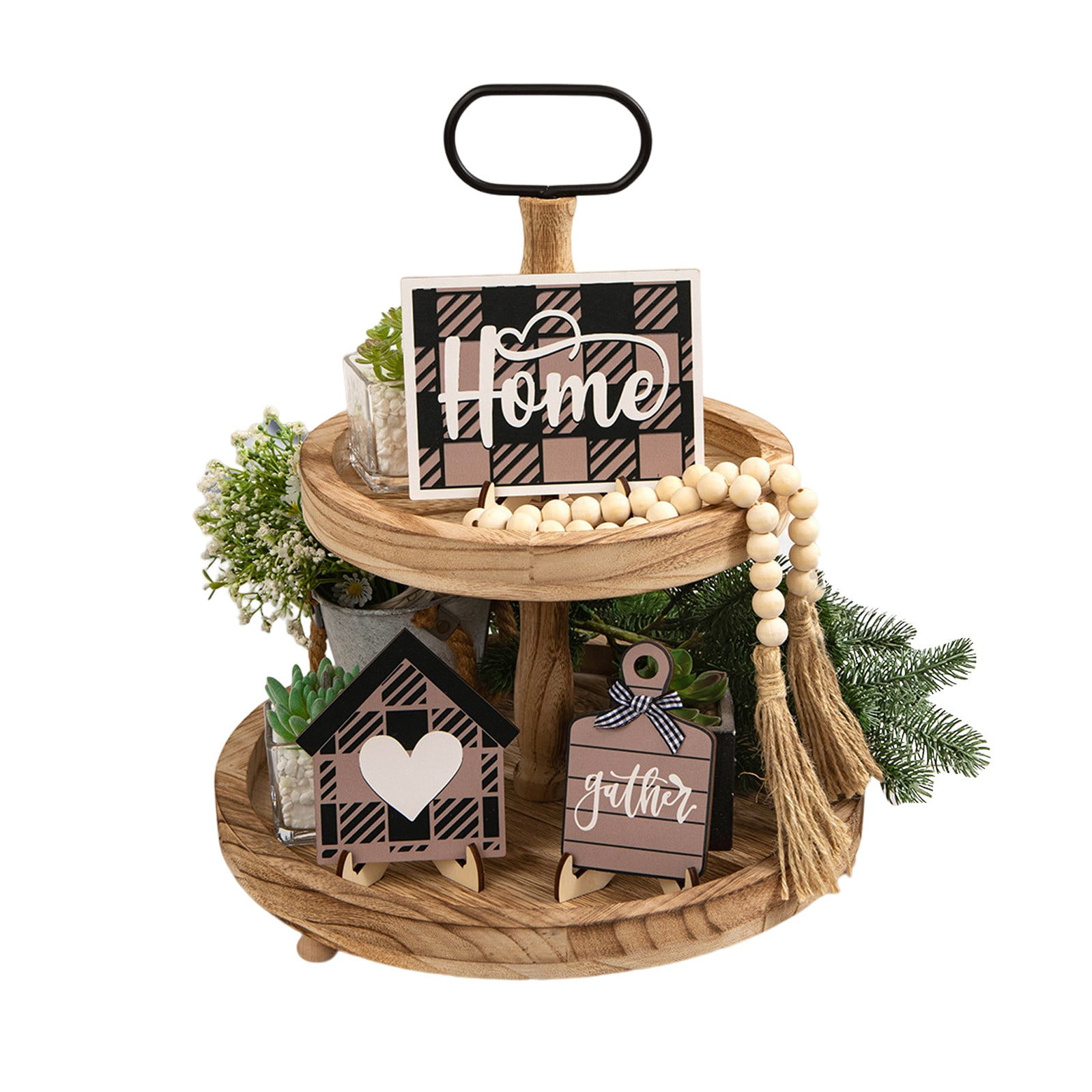 American Country Farm Layered Tray Set, Wooden, Rustic Charm with ...